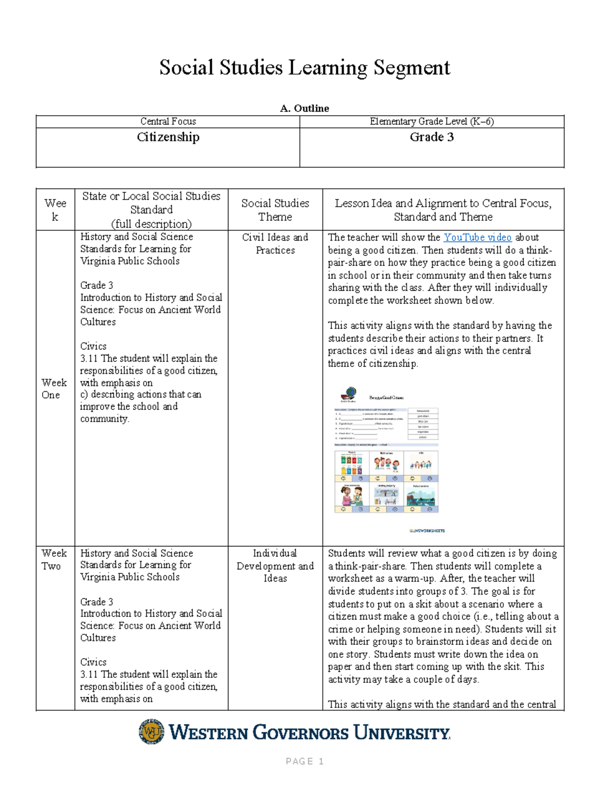 C104 Social Studies Learning Segment for Grade 3 - Citizenship Focus ...