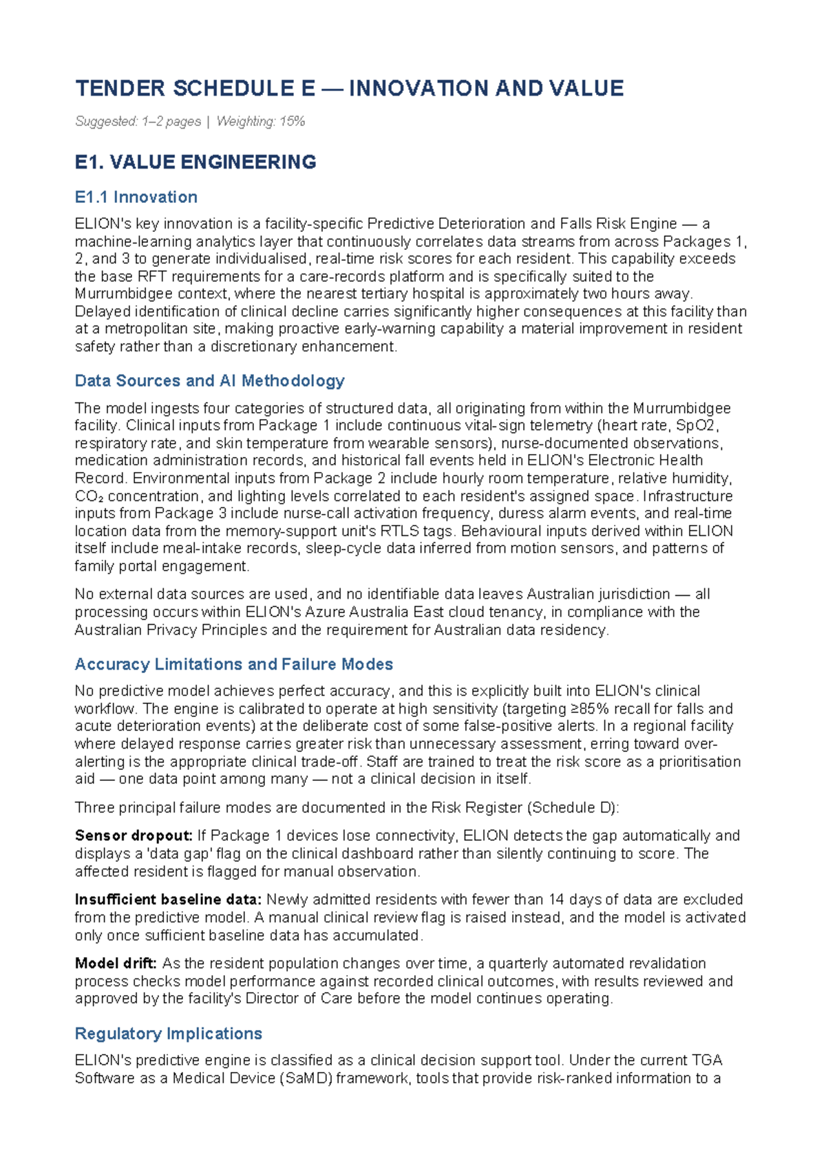 Schedule E & F: Innovation and Value in Predictive Deterioration Engine ...