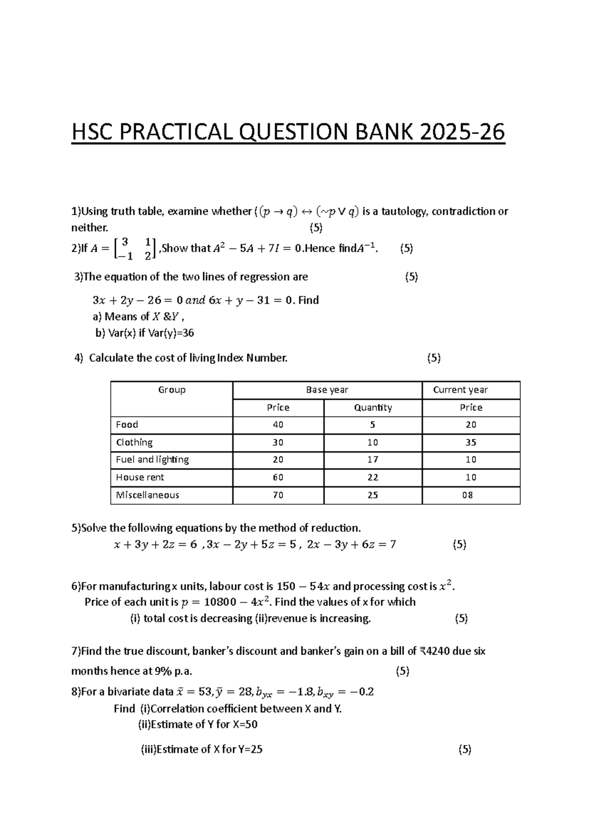 HSC Practical Question Bank: Comprehensive Exercises and Solutions ...
