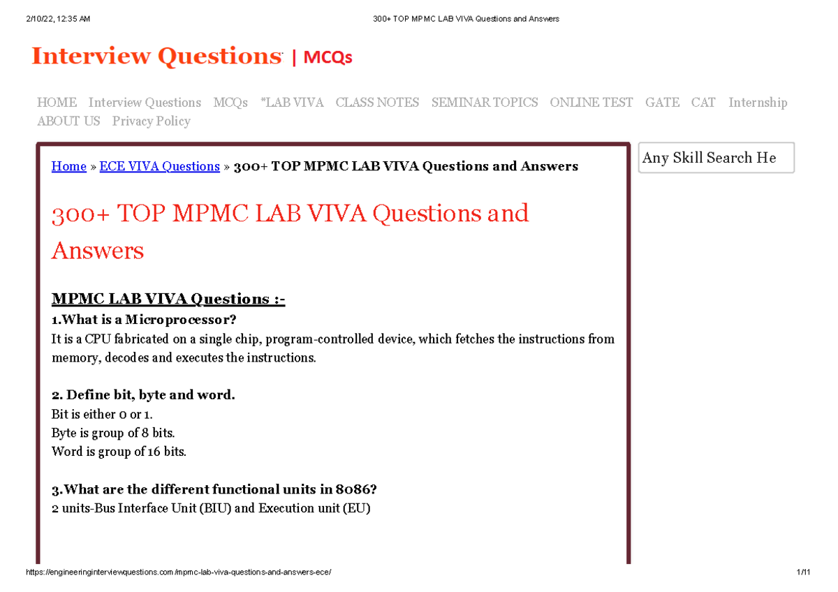 300+ TOP MPMC LAB VIVA Questions and Answers - Home » ECE VIVA ...