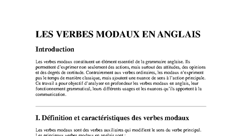 LES VERBES MODAUX EN ANGLAIS : Caractéristiques et Usages - Studocu