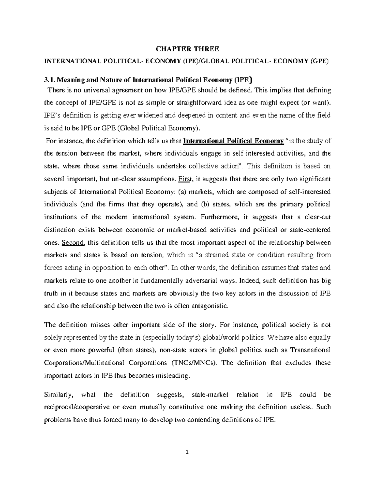 CHAPTER THREE: GLOBAL TRENDS IN INTERNATIONAL POLITICAL ECONOMY (GPE ...