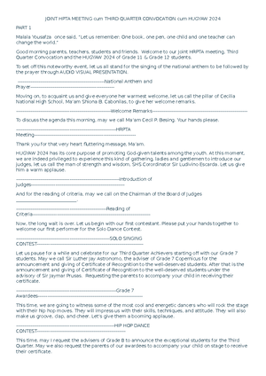 Brigada Eskwela Opening Programme Script - BRIGADA ESKWELA OPENING PROGRAMME SCRIPT To our - Studocu