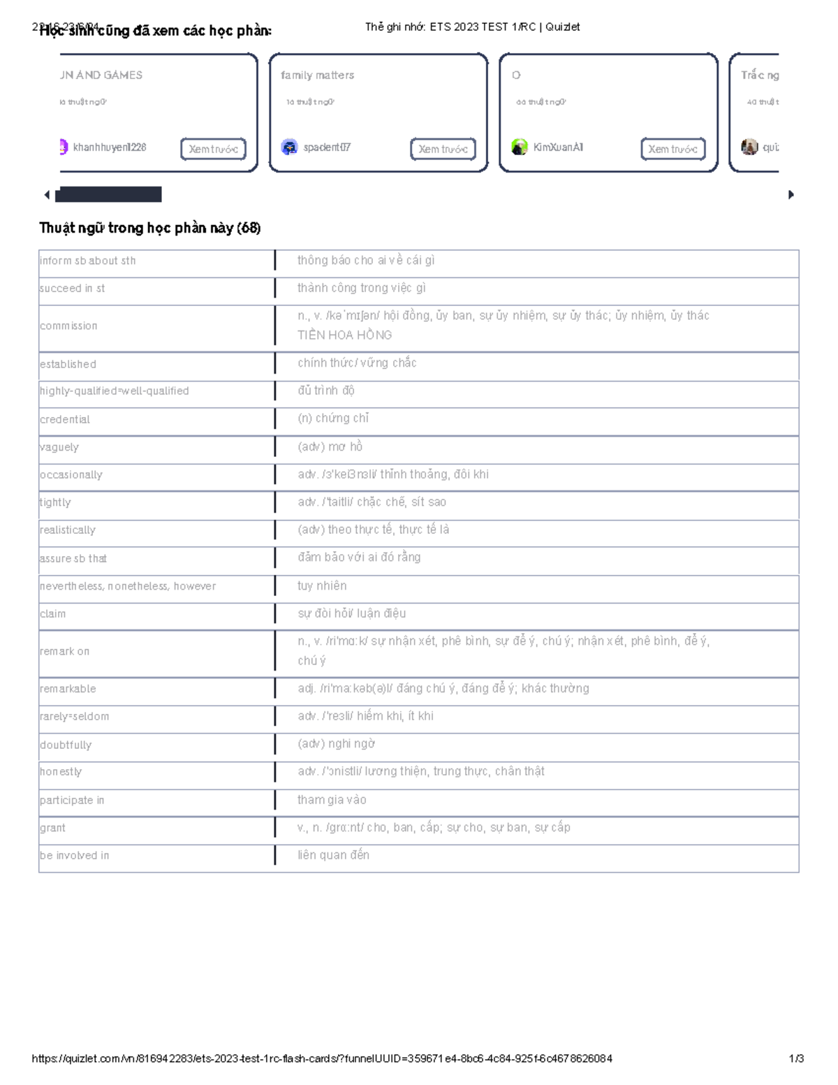 Thẻ ghi nhớ ETS 2023 TEST 1 RC Quizlet: Thuật ngữ và Khái niệm - Studocu
