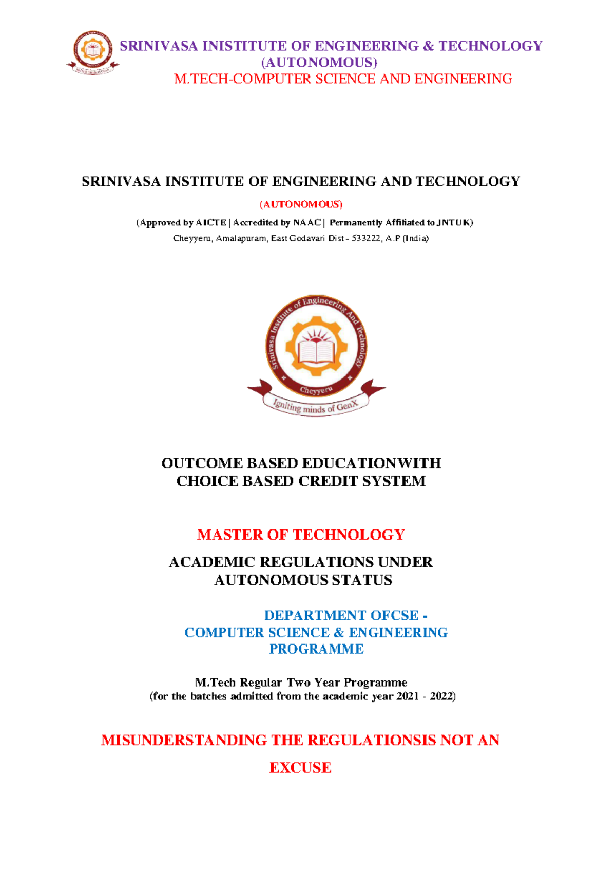 M.Tech CSE SR21 Course Structure & Syllabus Overview - Studocu