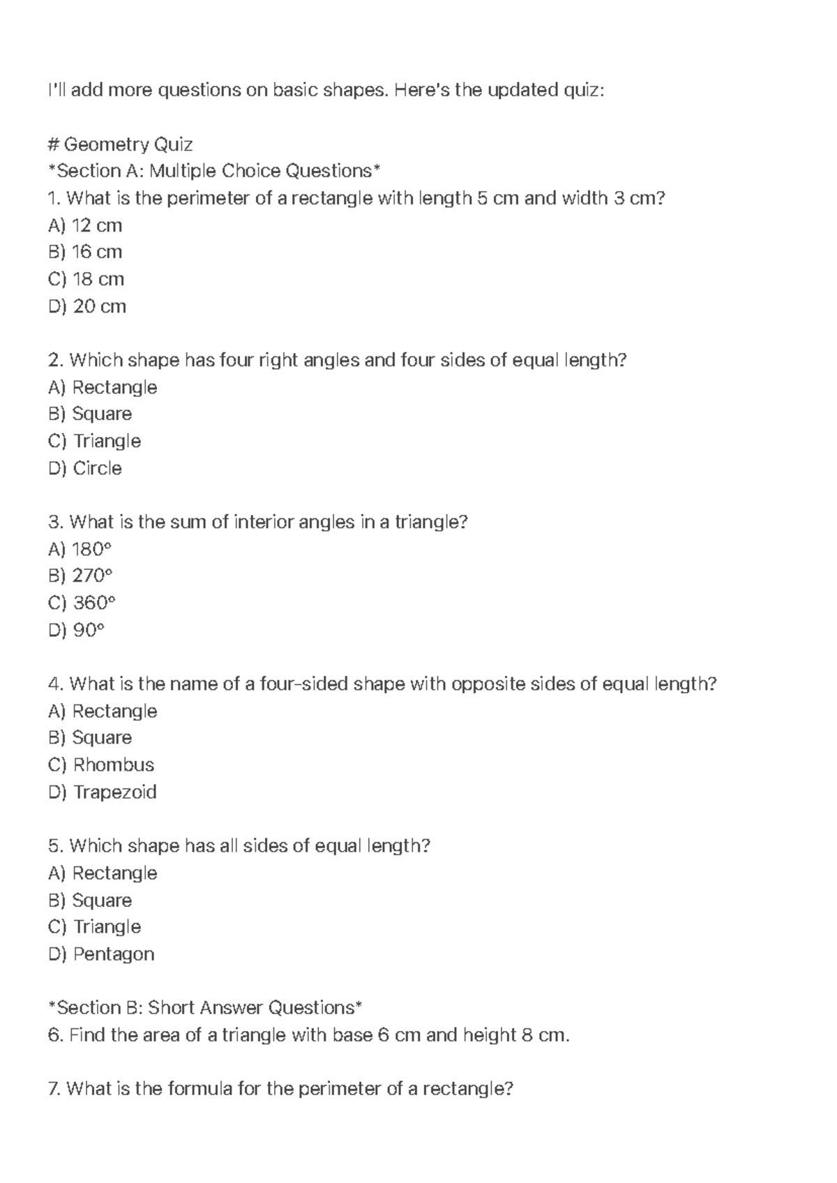 Geometry Quiz: Basic Shapes Questions and Answers (Quiz) - Studocu