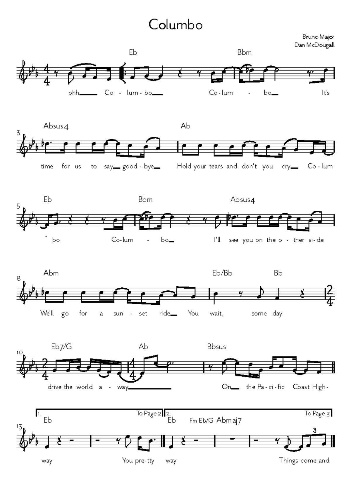 'Columbo' ~ Bruno Major Sheet Music - ColumboColumbo Bruno MajorBruno ...