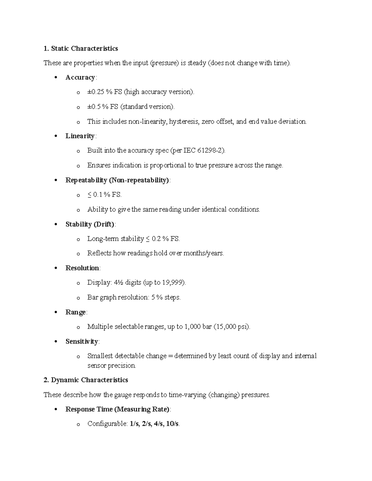 Homework 1 - Static and Dynamic Characteristics of Pressure Gauges ...