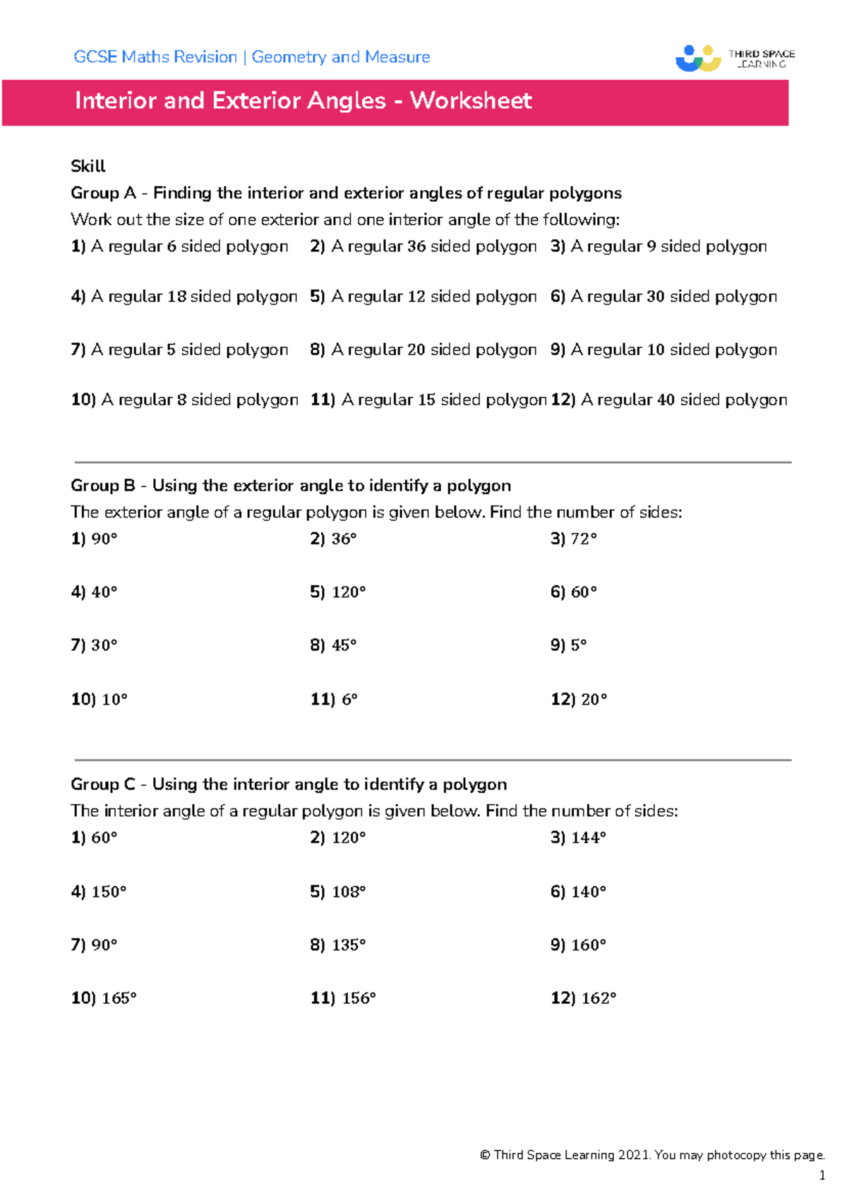 GCSE Maths Revision: Geometry & Measure - Interior & Exterior Angles ...