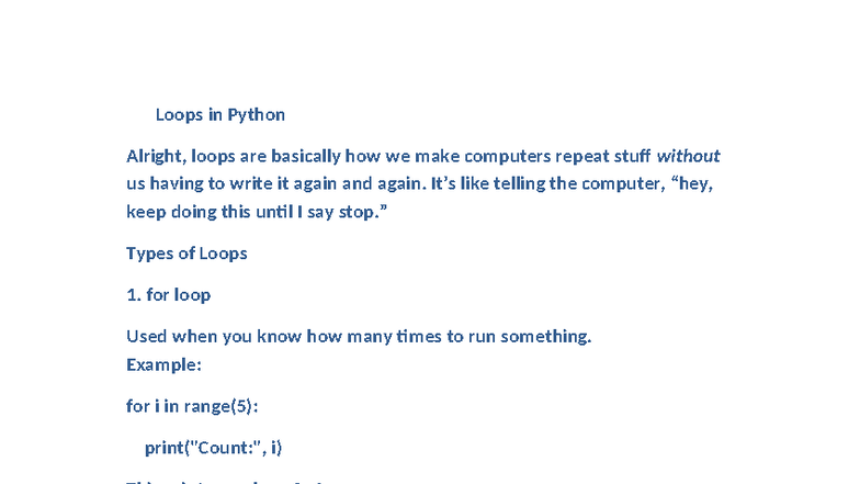 Python Loops: Class Notes on For and While Loops - Studocu