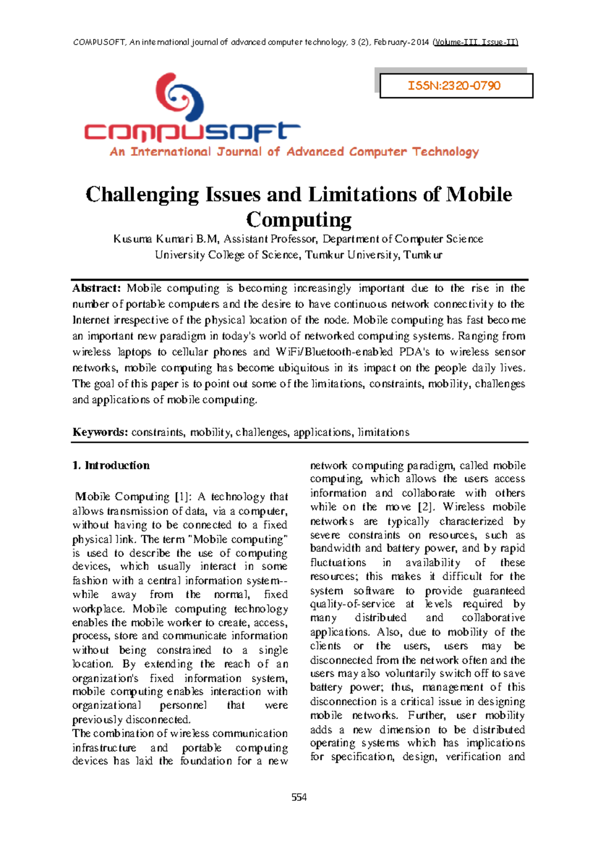 COMPUSOFT 3(2) - Challenges & Limitations in Mobile Computing - Studocu