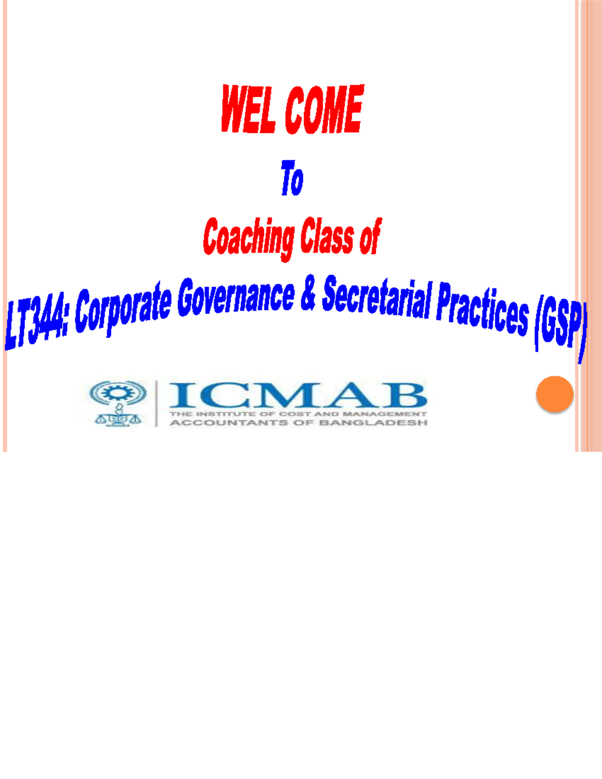 Lecture 2: The Role and Authority of Company Secretary (WEL 101) - Studocu