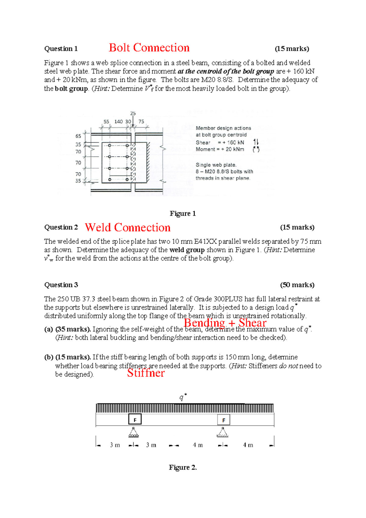 CVEN3303 - Final Exam Questions on Steel Connections and Design - Studocu