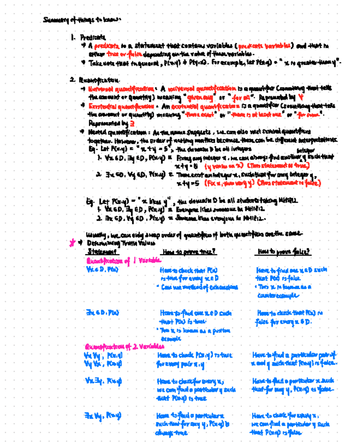 25S1 MH1812 Tutorial 3 Summary - Predicate Logic and Quantification - Studocu