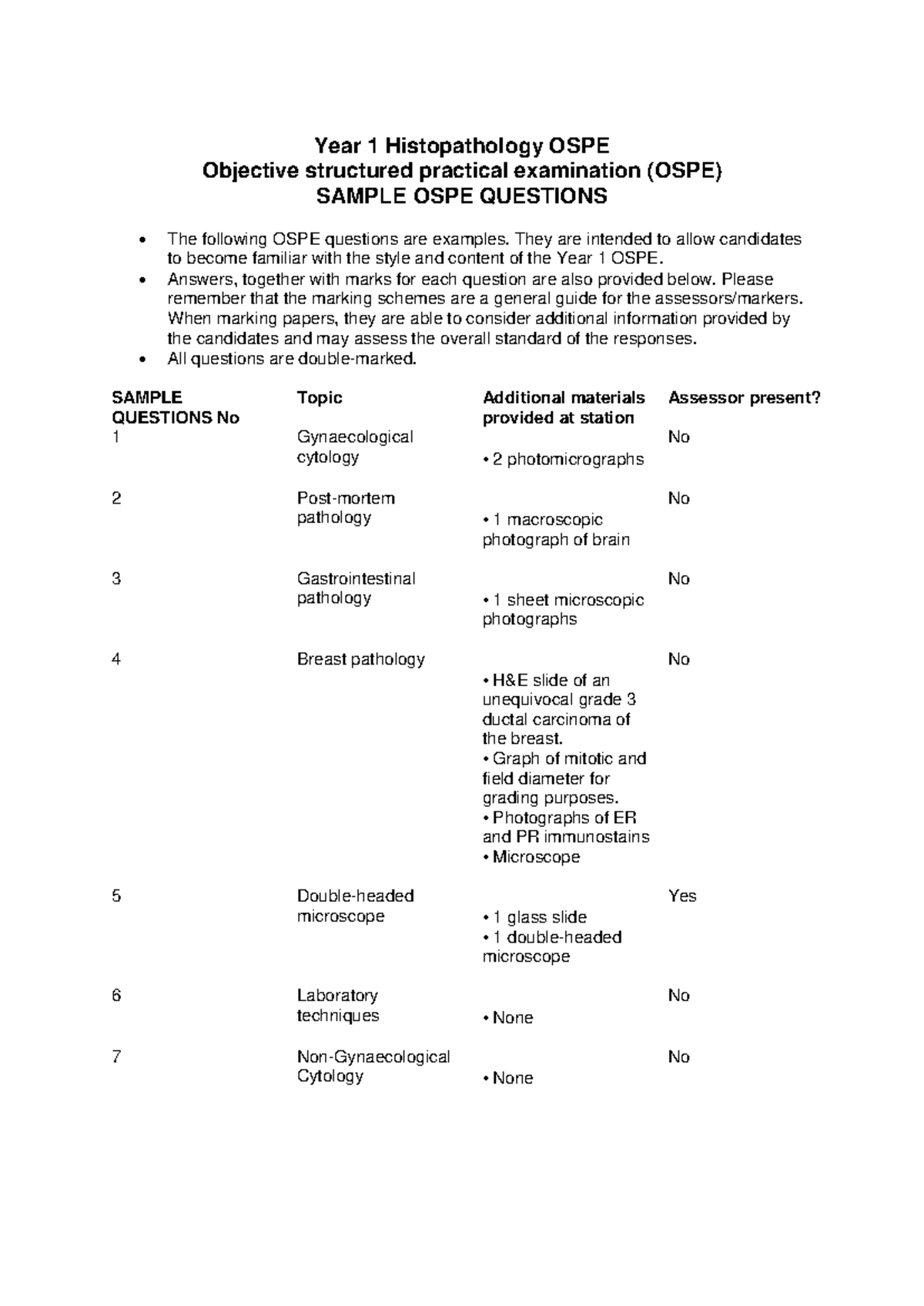 Year 1 Histopathology OSPE: Sample Examination Questions - Studocu
