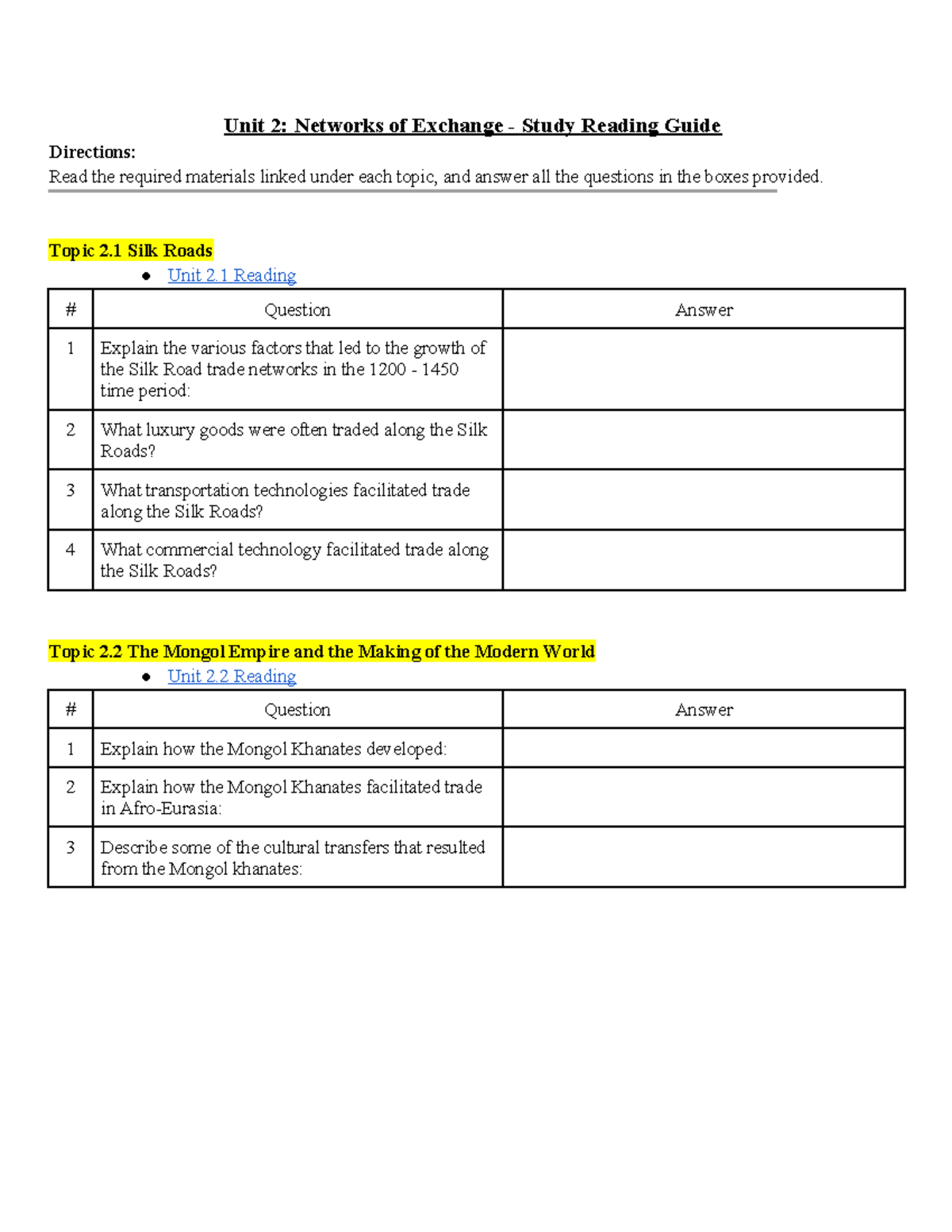 Unit 2: Networks of Exchange - Study Guide (1200-1450) - Studocu