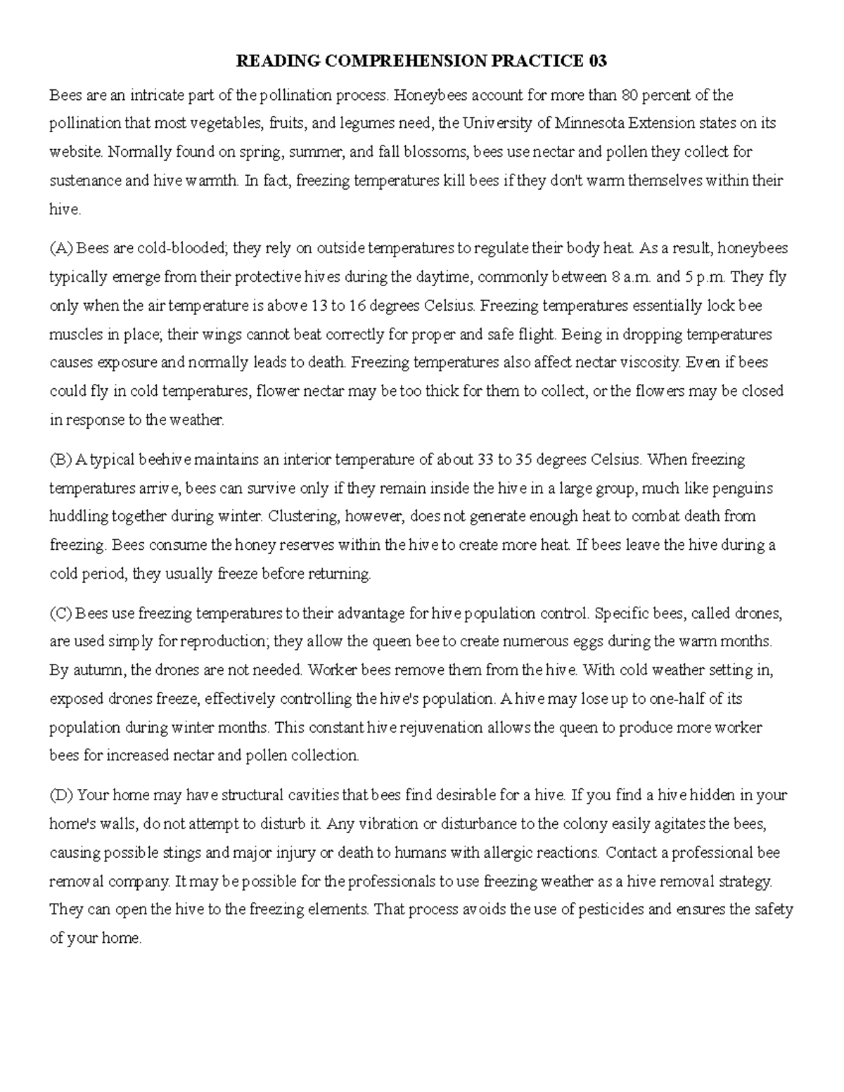 2025 - Vstep - Reading Comprehension 03: The Role of Bees in ...