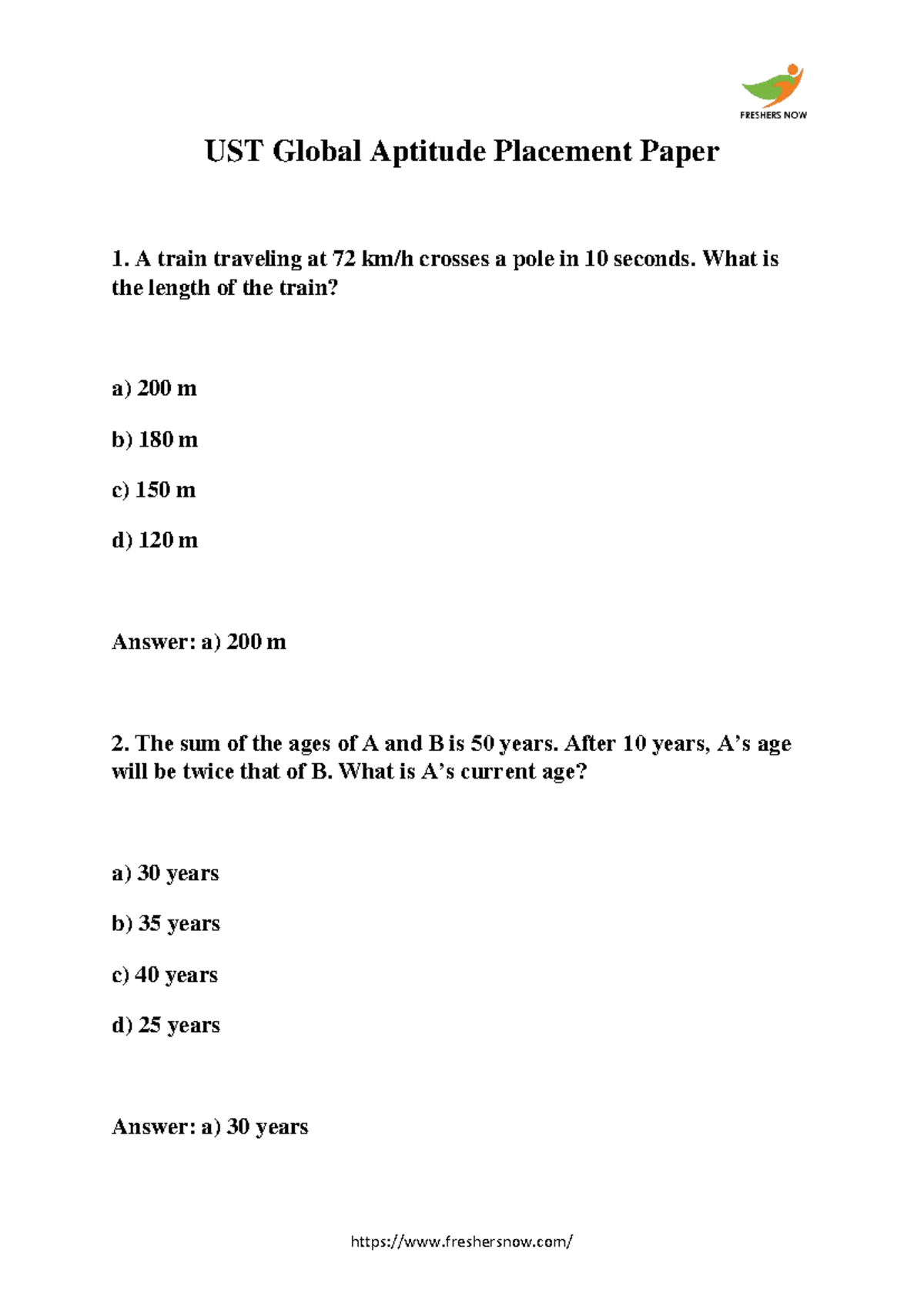 UST Global Aptitude Placement Paper 1: Practice Questions & Answers ...