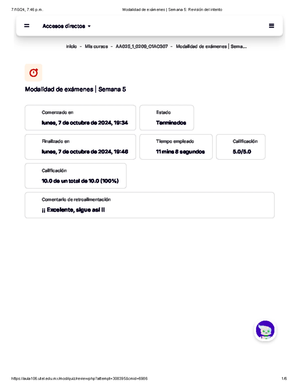 Modalidad de exámenes Semana 3 Revisión del intento - Comenzado en domingo, 22 de septiembre de ...