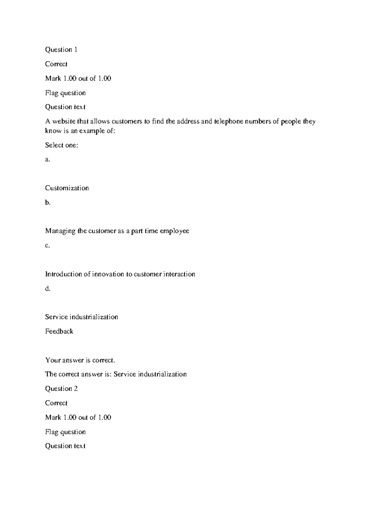 BUS2202 Self-Quiz for Unit 5: Customer Interaction and Services - Studocu