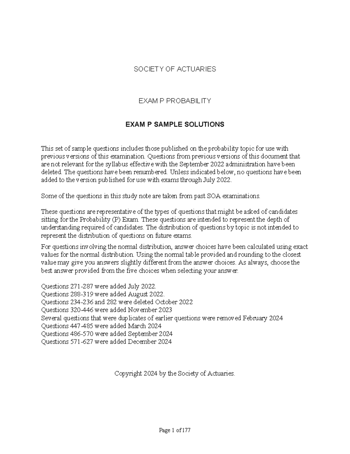 SOCIETY OF ACTUARIES EXAM P: PROBABILITY SAMPLE SOLUTIONS - Studocu