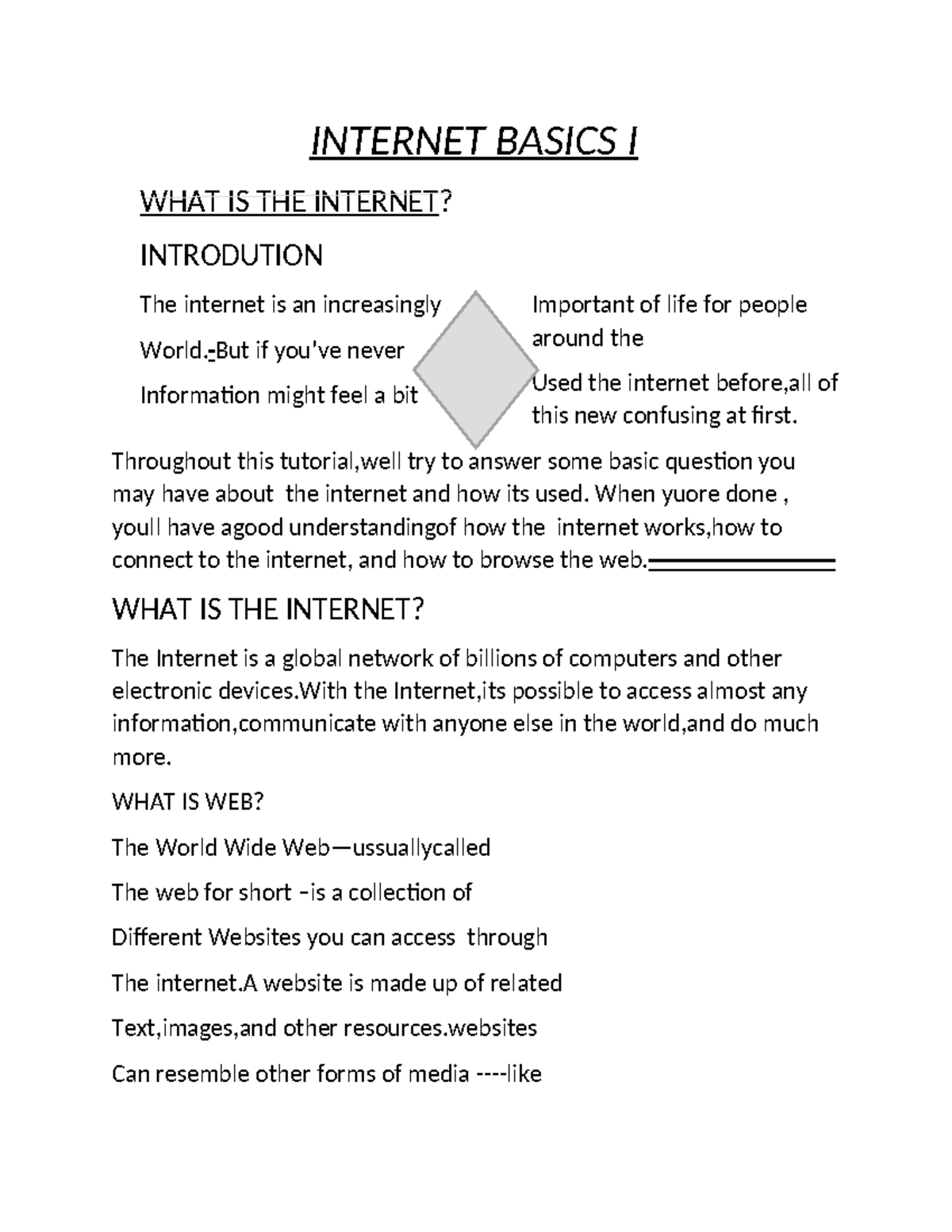 INTERNET BASICS I: UNDERSTANDING THE WEB AND ITS FUNCTIONS - Studocu
