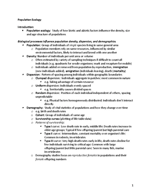 Population Ecology - Study Notes & Assignments - Studocu