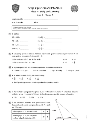 Matematyka Klasa 7 - Sprawdzian z Geometrii i Figury Geometryczne - Studocu