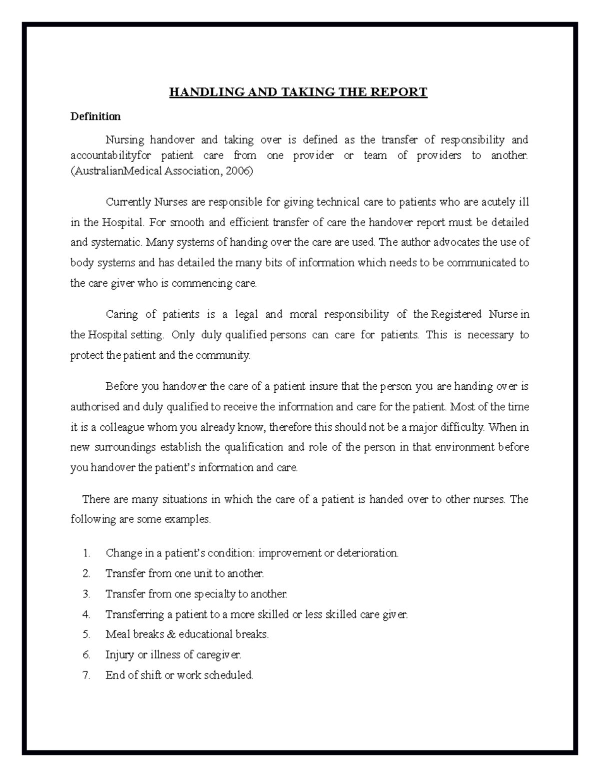 4. Effective Handover Procedures in Nursing Care: A Guide - Studocu