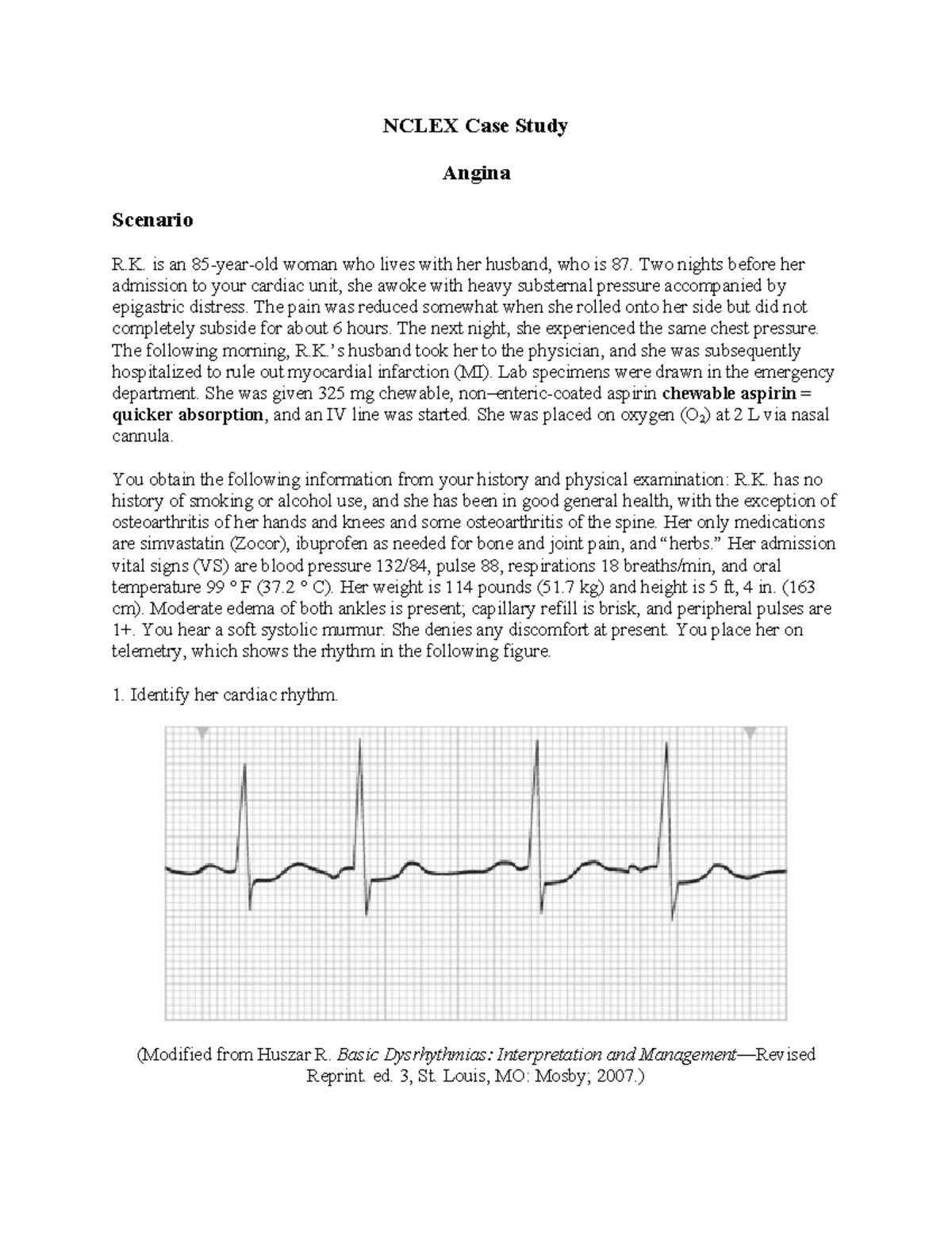 NCLEX Angina Case Study: Patient Scenario & Clinical Assessment - Studocu