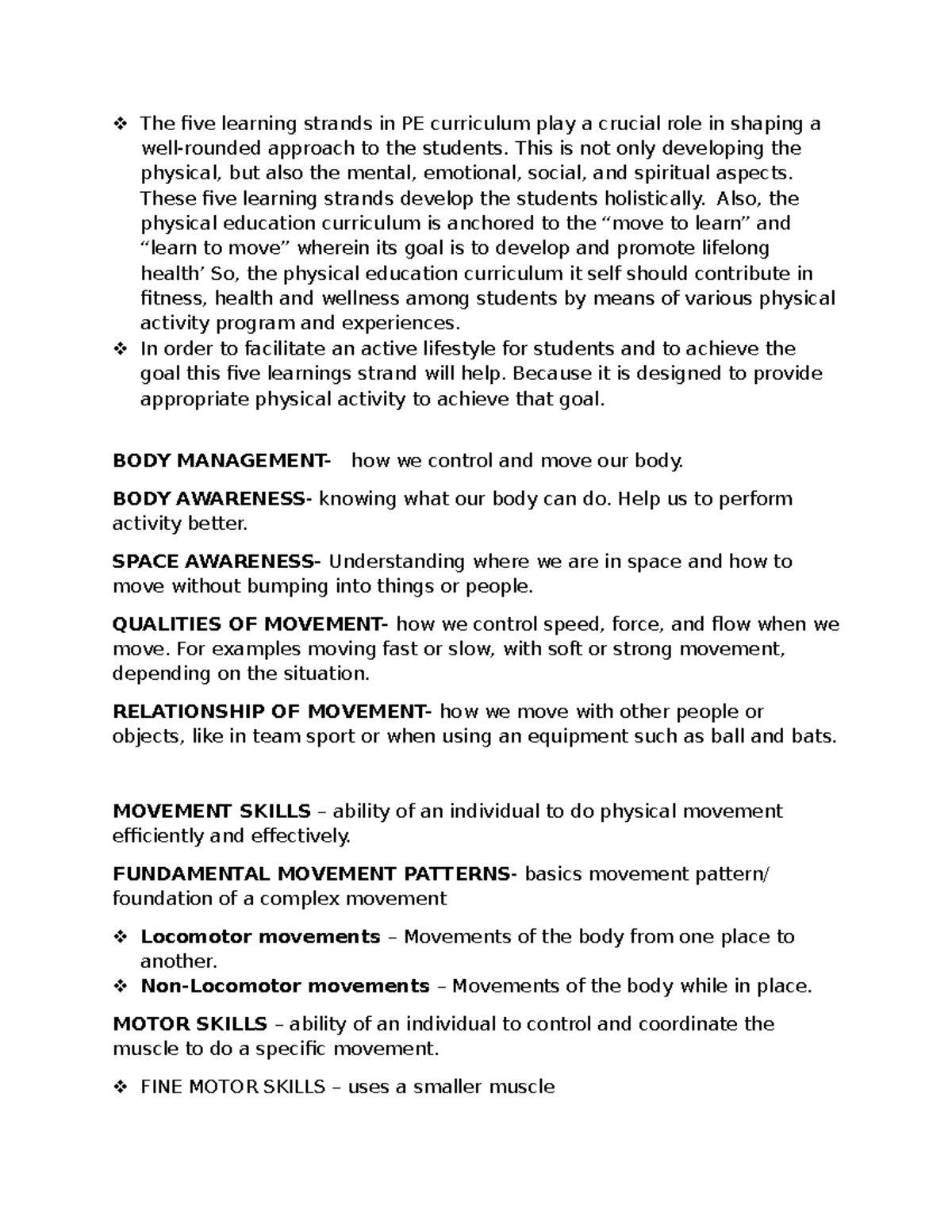 MPE 13 REPORT IN CURRICULUM - The five learning strands in PE ...