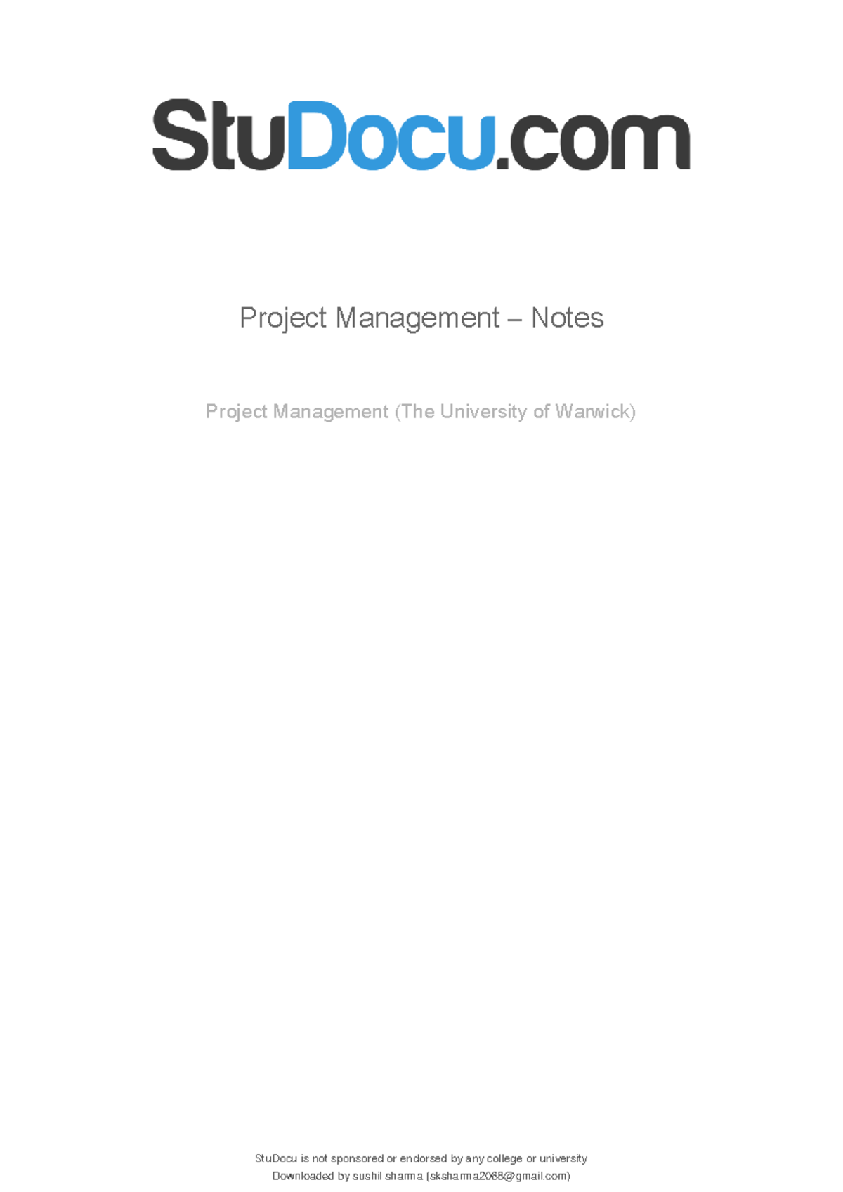 Project Management Lecture Notes - PM101 at The University of Warwick ...