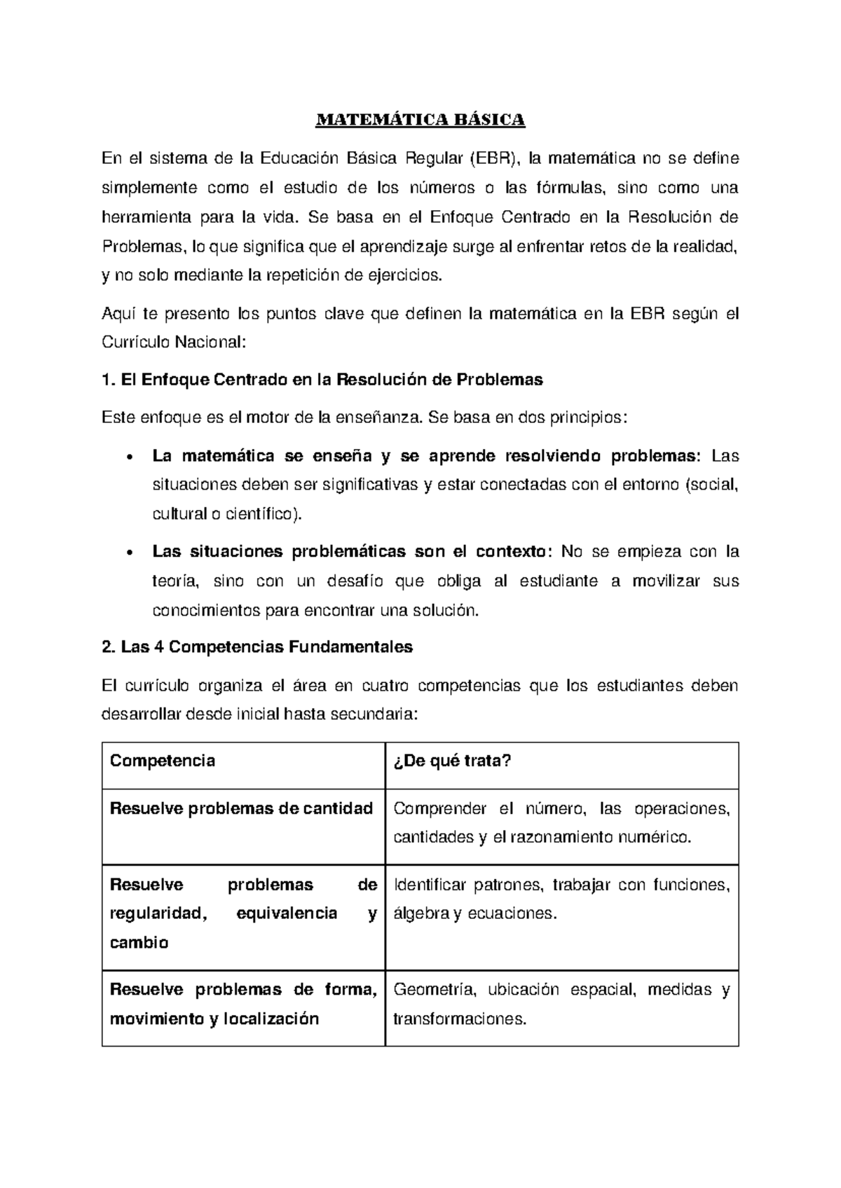 MATEMÁTICA BÁSICA: Enfoque y Competencias en EBR - Studocu