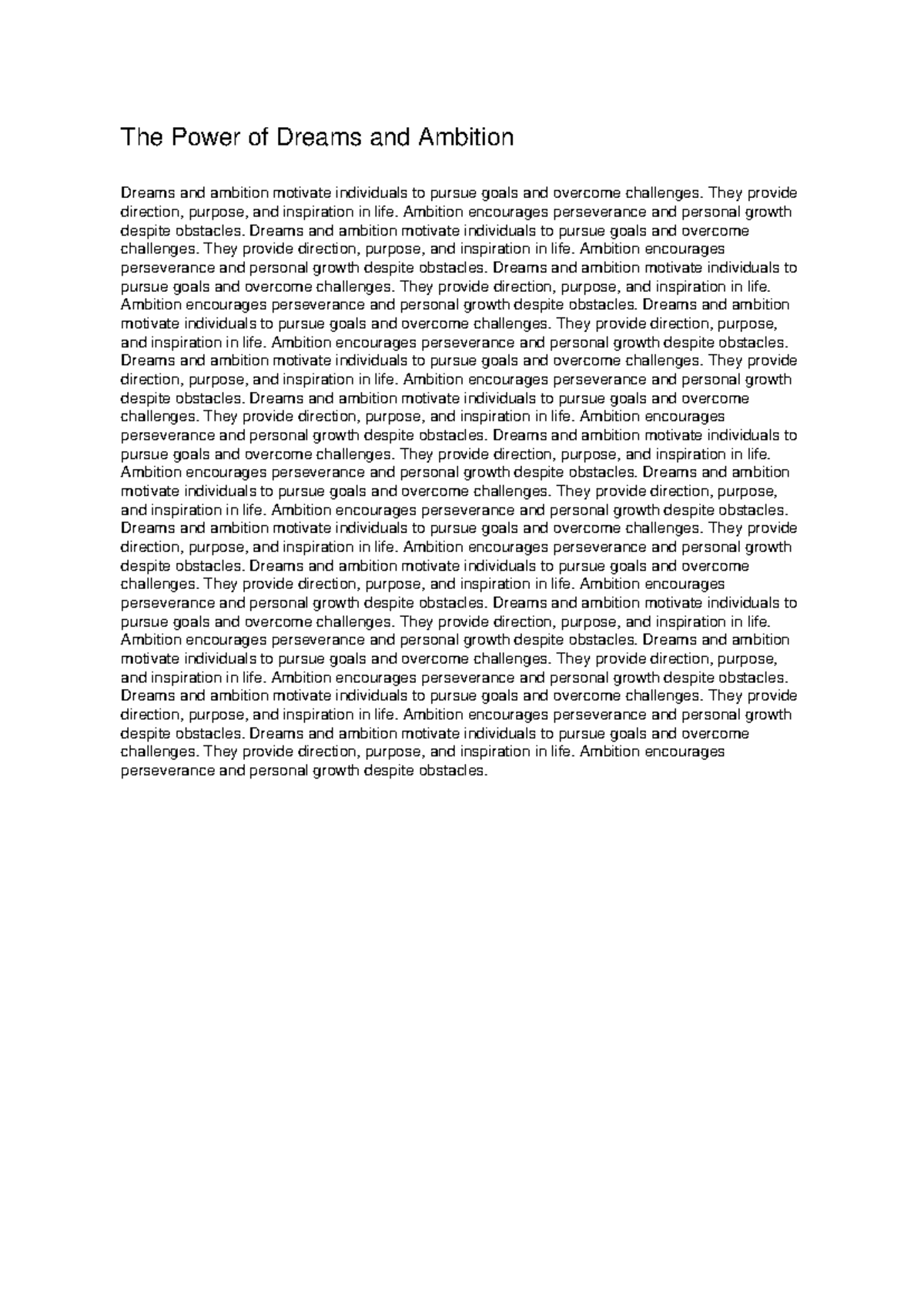 The Impact of Dreams & Ambition on Personal Growth - Studocu