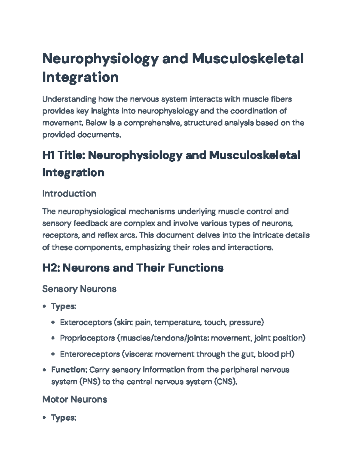 Neurophysiology and Musculoskeletal Integration Analysis (Course Code ...
