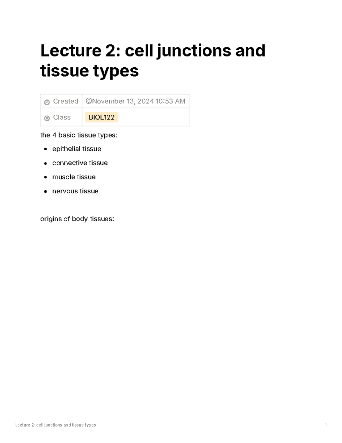 lecture 2 cell junctions - Lecture 2: cell junctions and tissue types ...