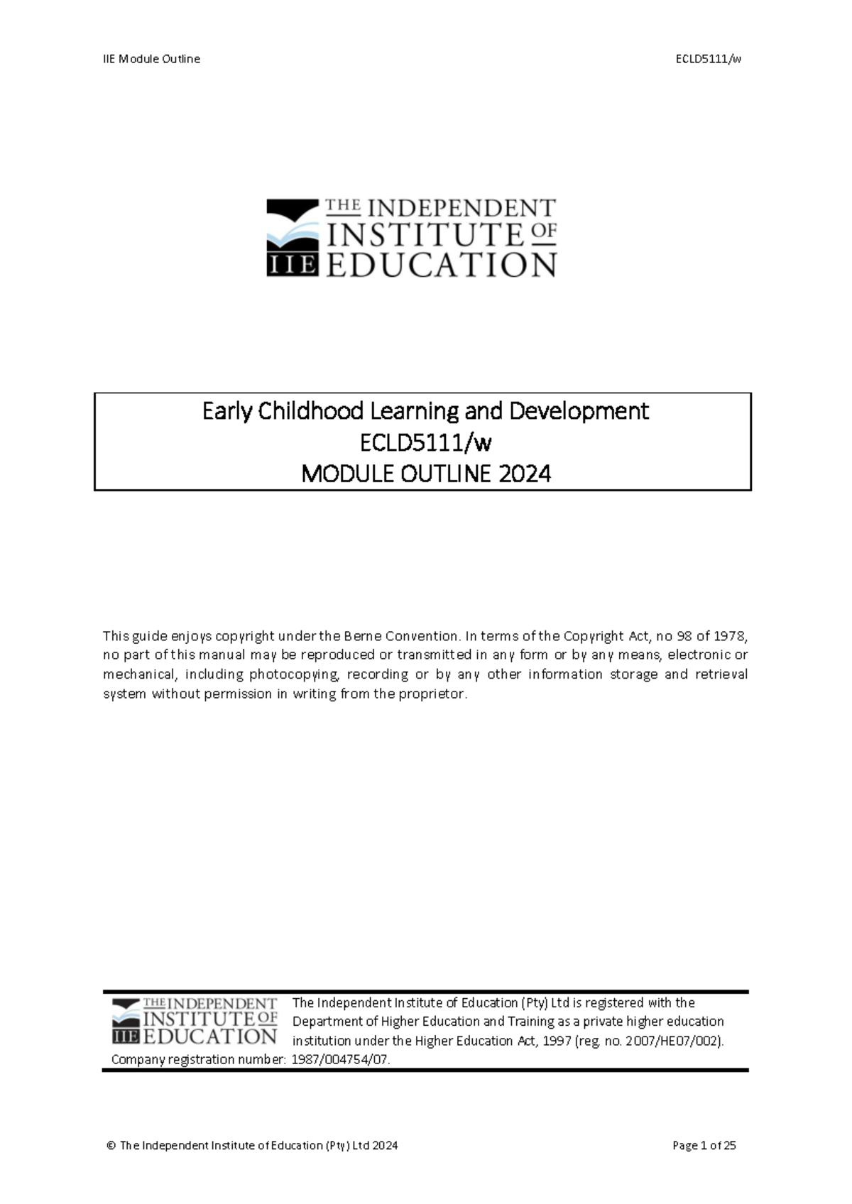 ECLD5111/w - Comprehensive Module Outline for Early Childhood Education ...