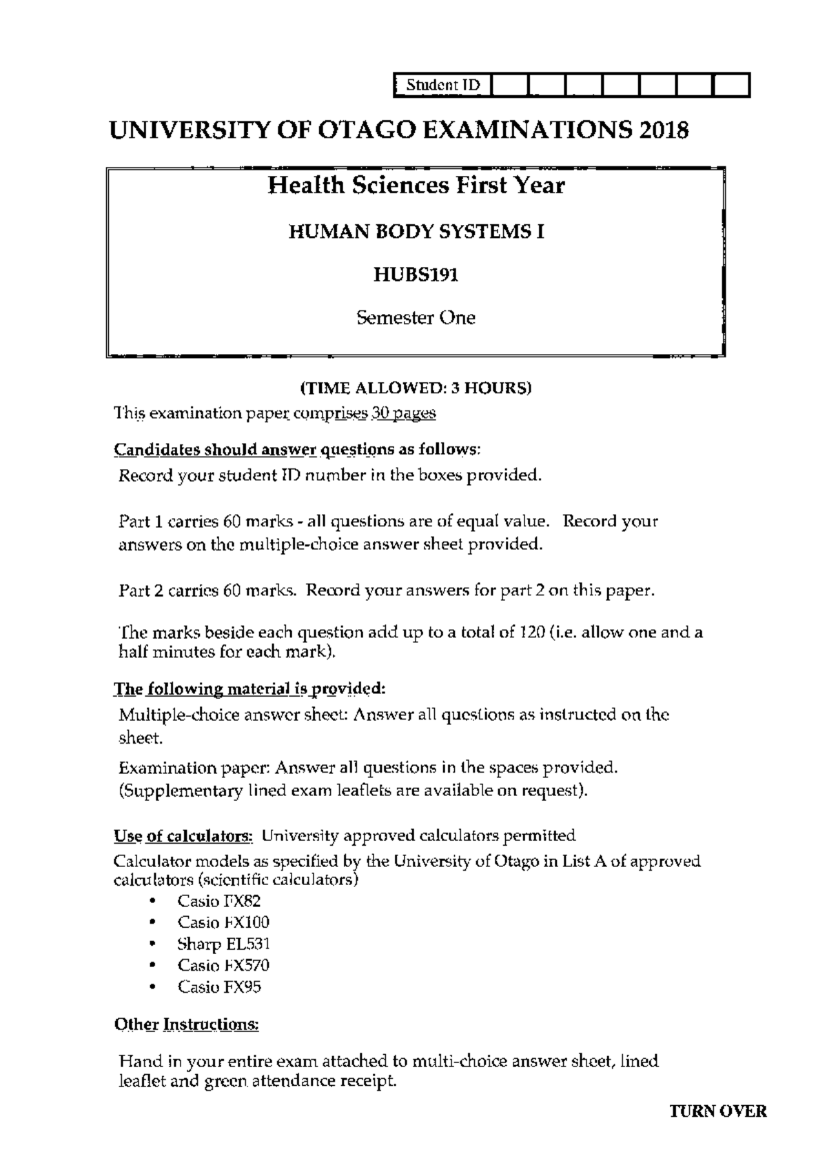 Hubs191 2018 Final Exam - HUBS 191, 2018 Student ID 19 TURN OVER (90 ...