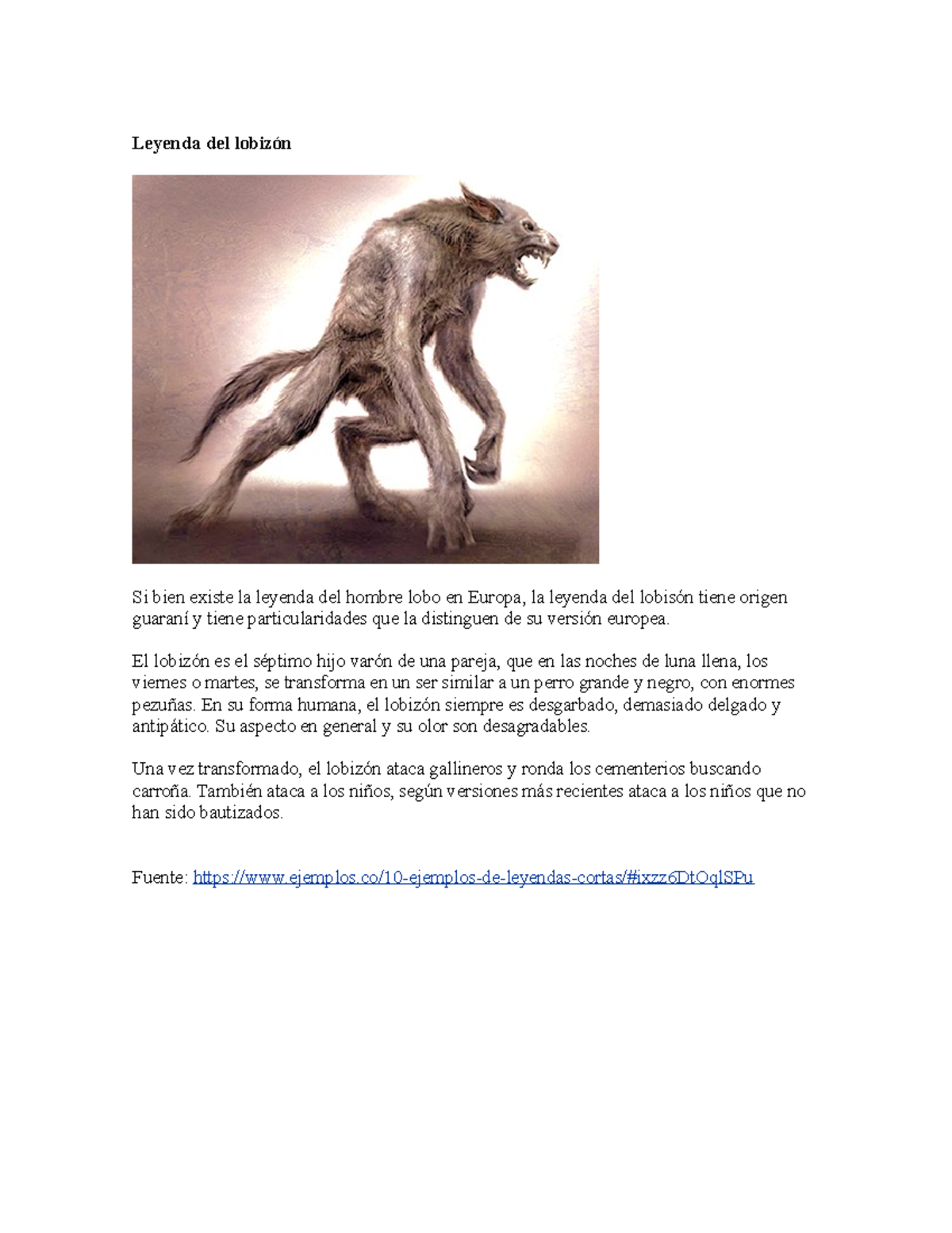 Leyendas Cortas: Lobizón, Cenote Zací y Princesa y el Pastor - Studocu