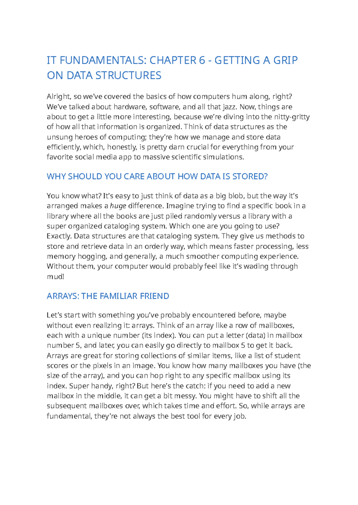 ITF 101: Chapter 6 Review on Data Structures Explained - Studocu