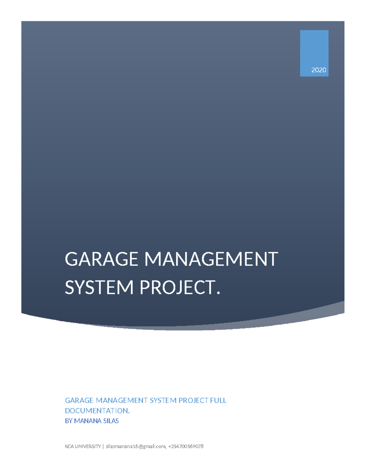 Garage Management System Project Documentation (BIT 2206) - Studocu