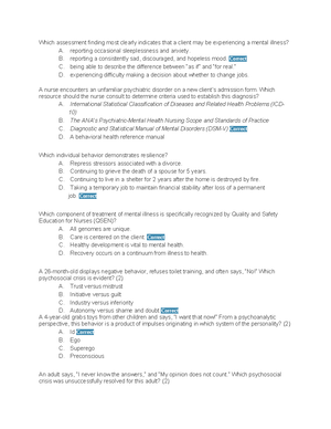 [Solved] Give me test 1 for RN mental health - Concepts Of Mental ...
