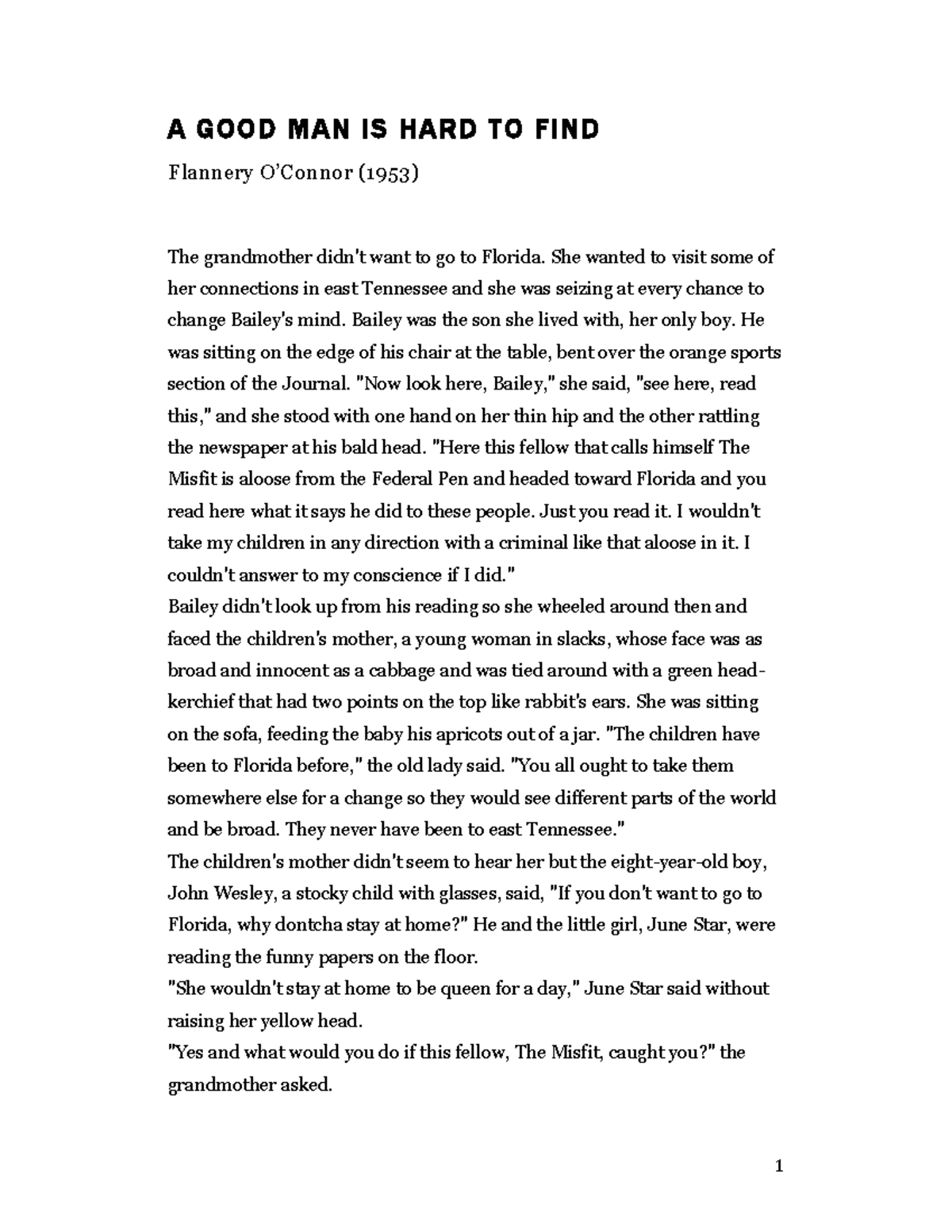 A Good Man is Hard to Find - Study Guide and Analysis (ENG 101) - Studocu