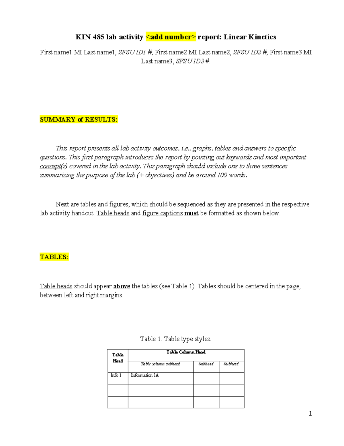 KIN485-LAR-Template - Biomechanics - KIN 485 lab activity report ...