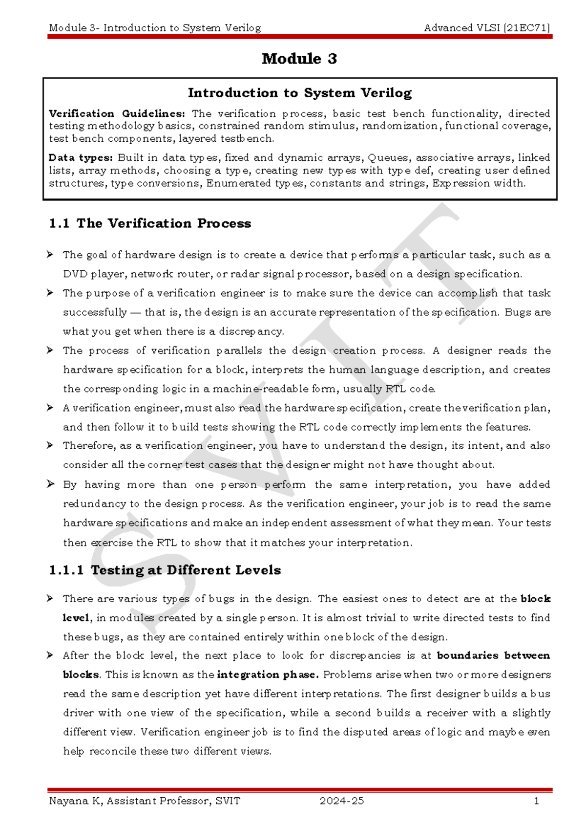 Module 3: Introduction to System Verilog Verification Guidelines (21EC71) - Studocu
