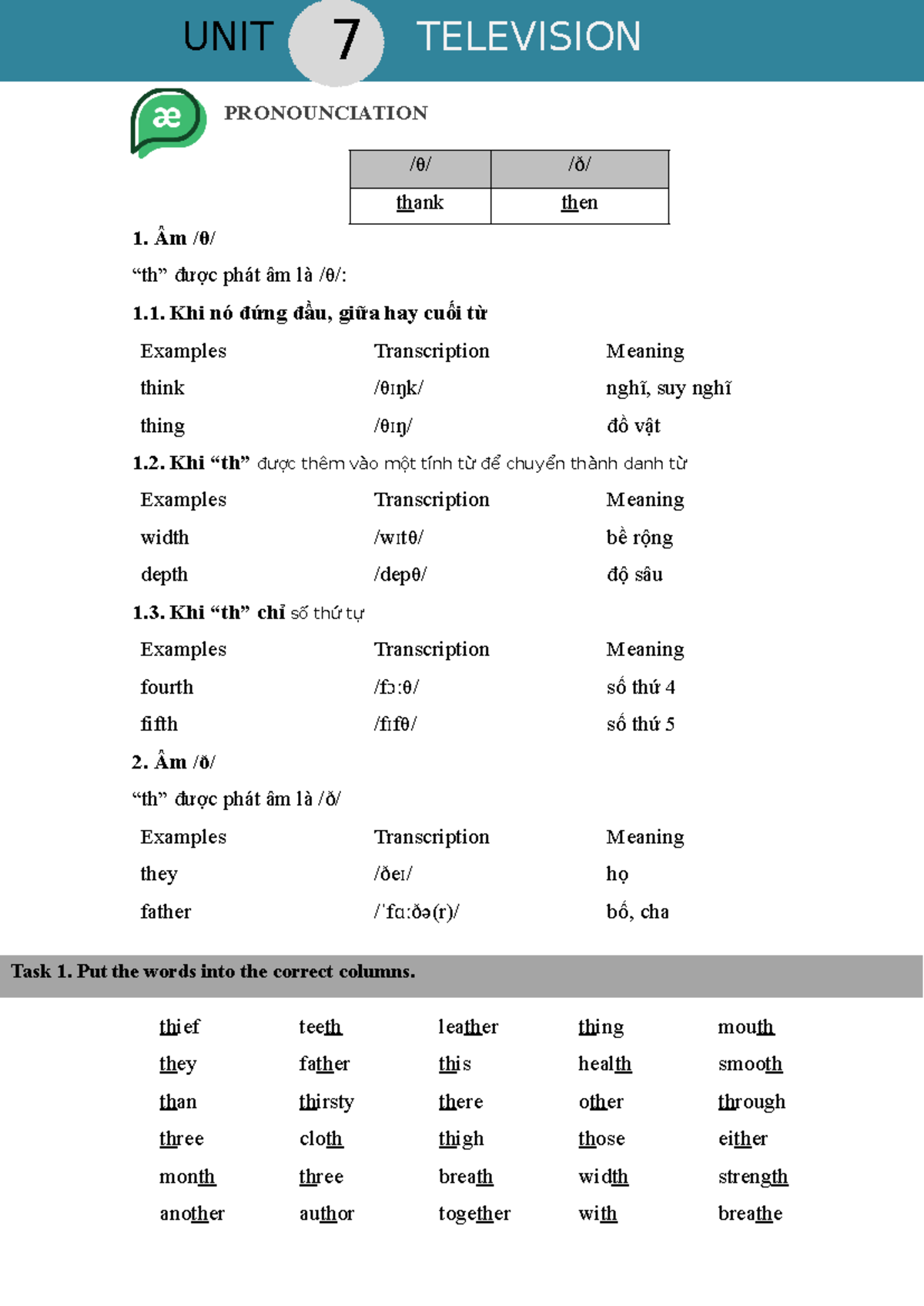 Grade 6 - U7 Pronunciation and Vocabulary Study Notes on Television ...
