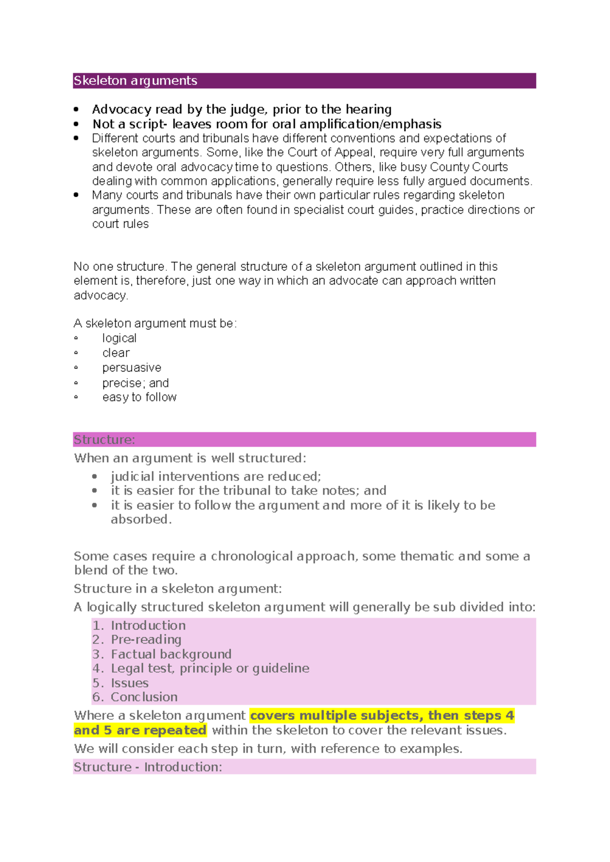 W4 Advocacy Workshop: Crafting Effective Skeleton Arguments - Studocu