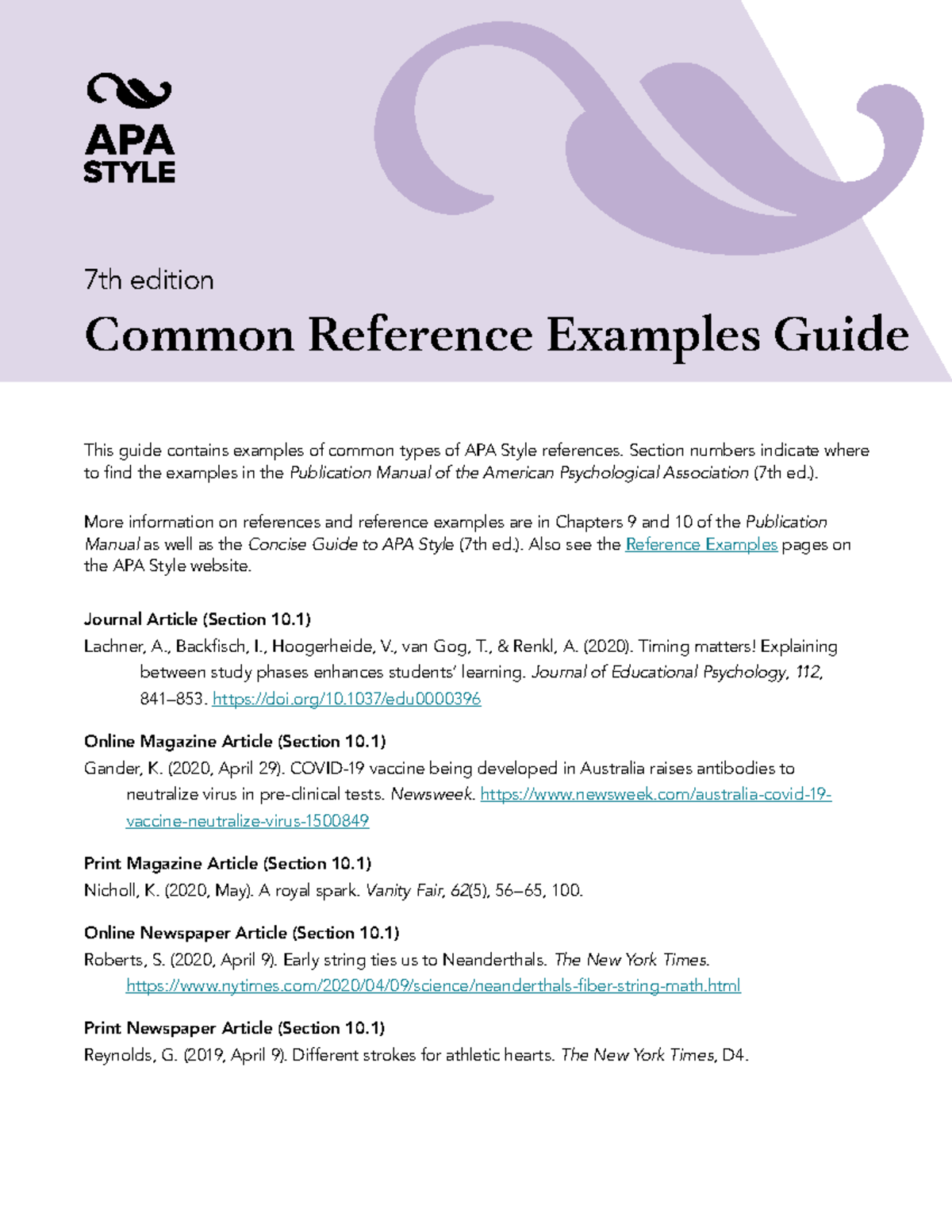 APA Style of Referencing and Citation - 7th edition Common Reference ...