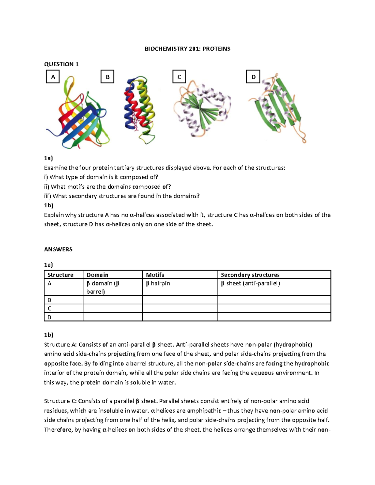 BIOCHEMISTRY 201: PROTEINS TERTIARY STRUCTURES ANALYSIS - Studocu