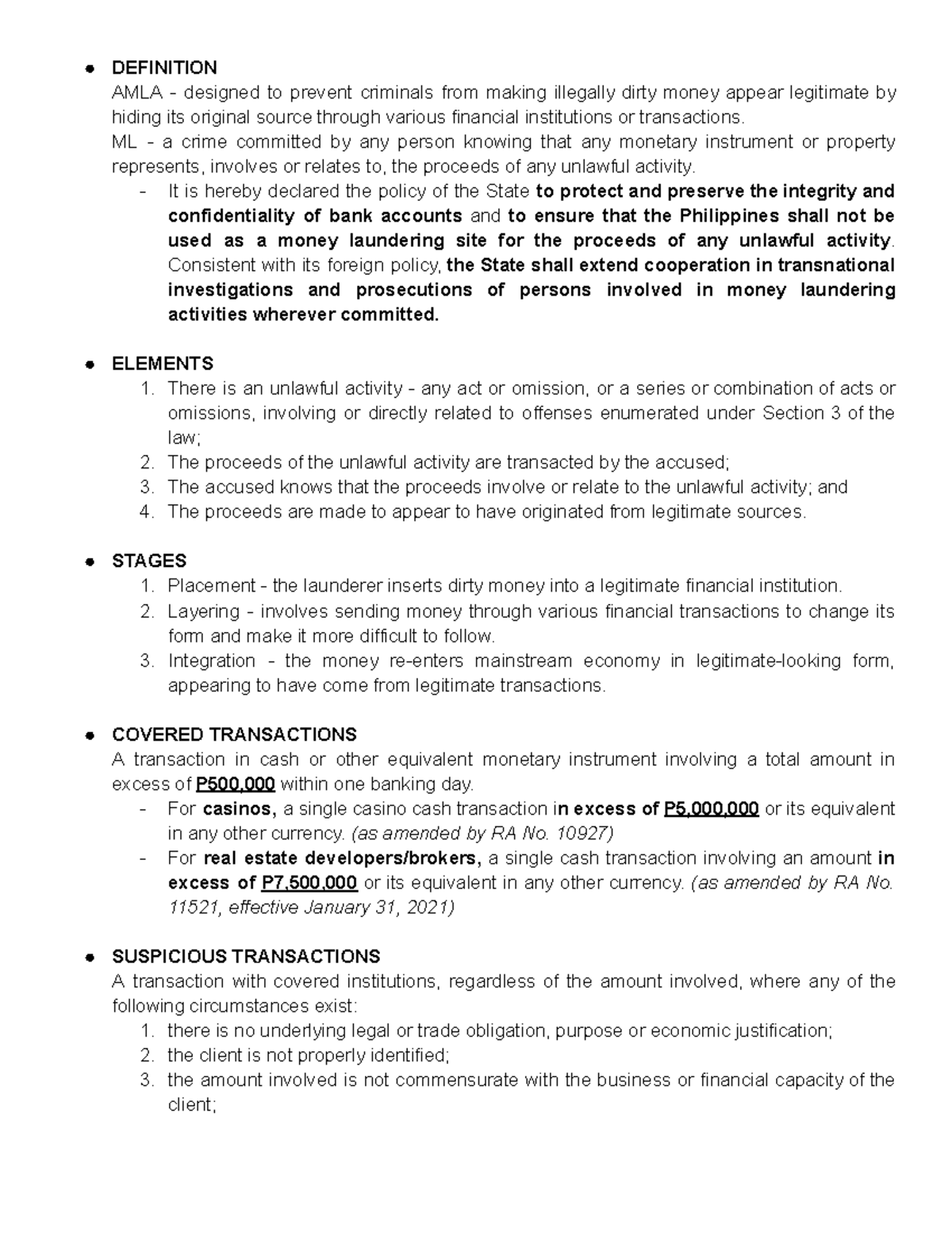 AMLA - Comprehensive Overview of Money Laundering Regulations - Studocu
